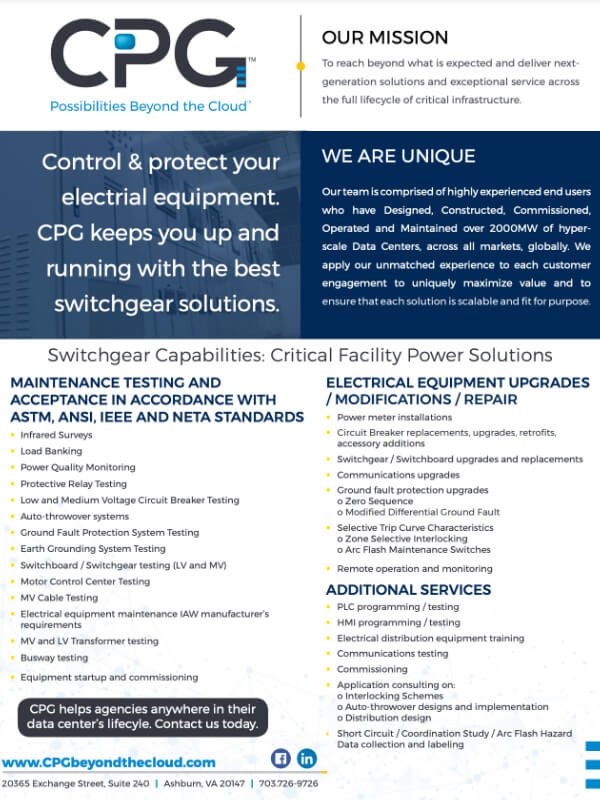 CPG Switchgear Capabilities Data Sheet - CPG | Data Center Services
