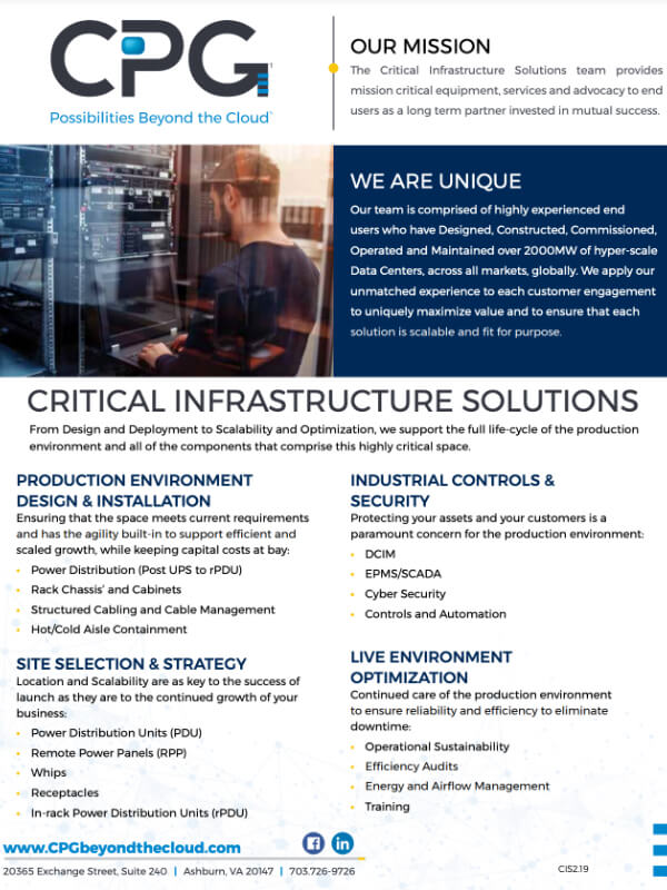 Critical Infrastructure Design Data Sheet - CPG | Data Center Services